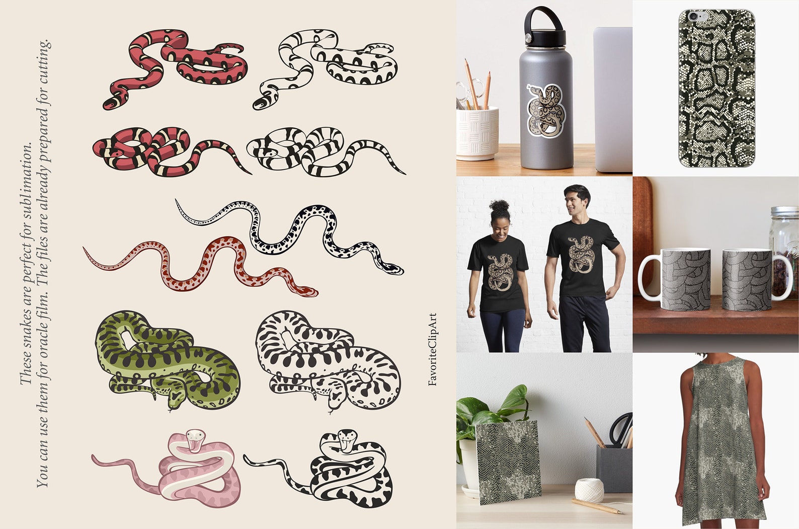 African Snakes and Reptiles Clipart and Patterns. Spotted Reptile Skin ...