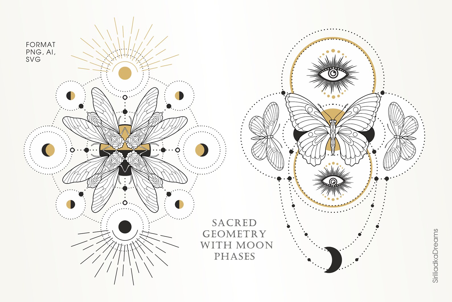 Sacred Geometry and Insects Clipart: Butterflies Cicada | Etsy