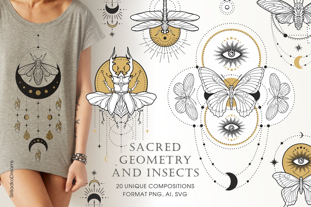 Sacred Geometry and Insects Clipart: Butterflies, Cicada, Dragonfly ...
