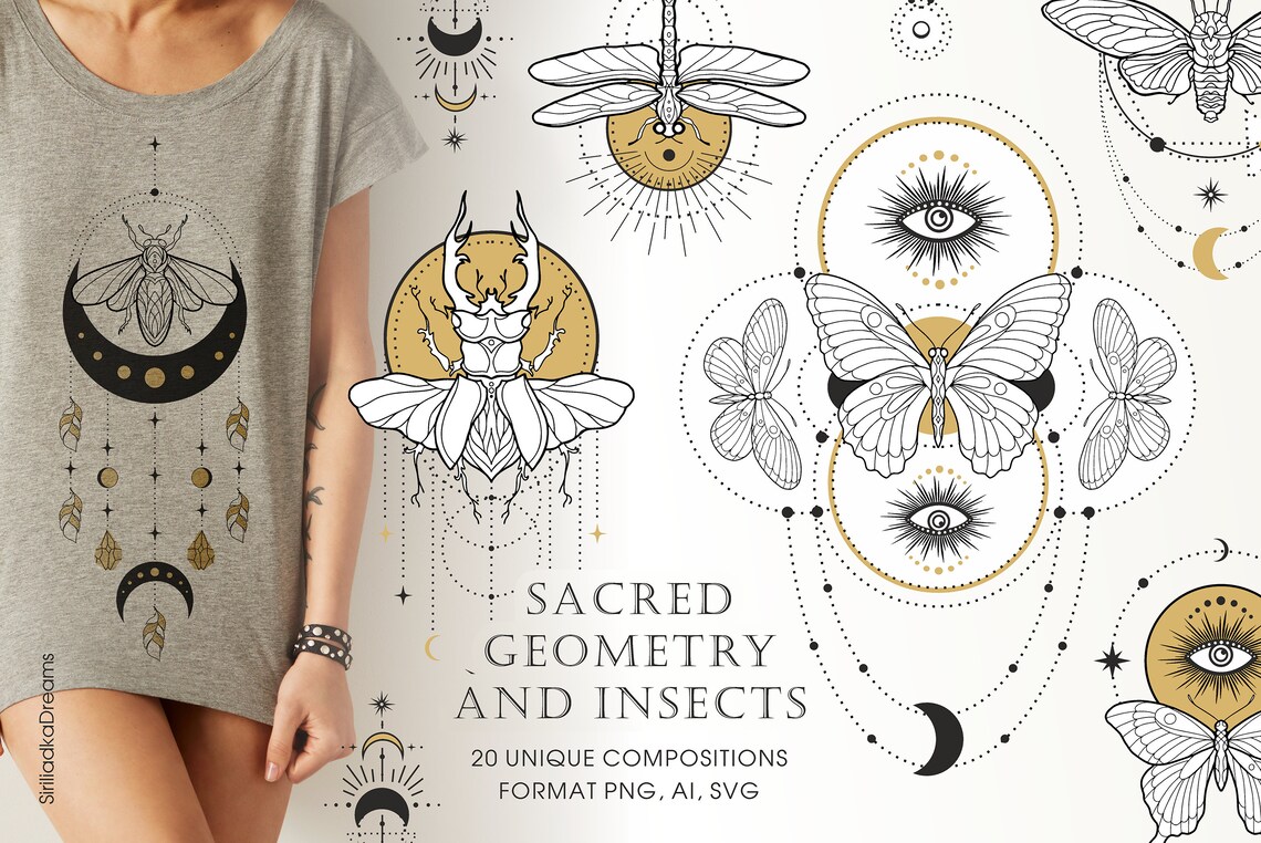 Sacred Geometry and Insects Clipart: Butterflies Cicada - Etsy