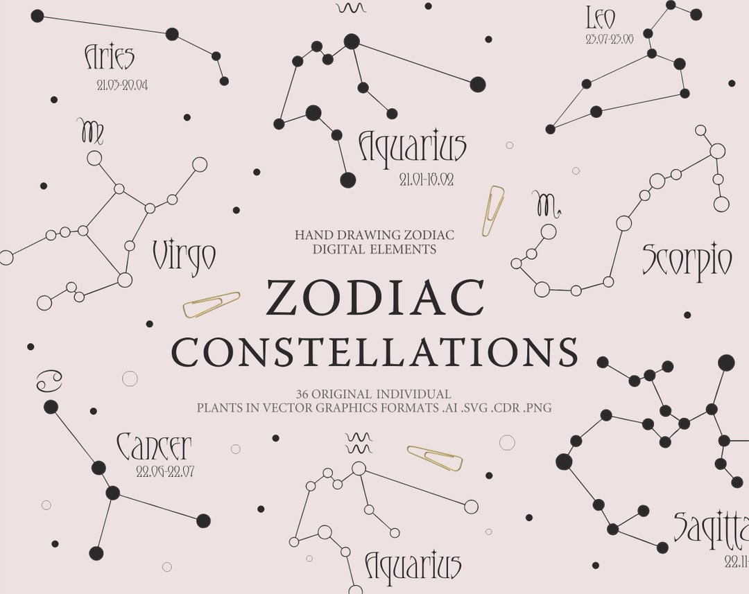 Celestial Constellations Clipart. Constellations of the Zodiac Symbols ...