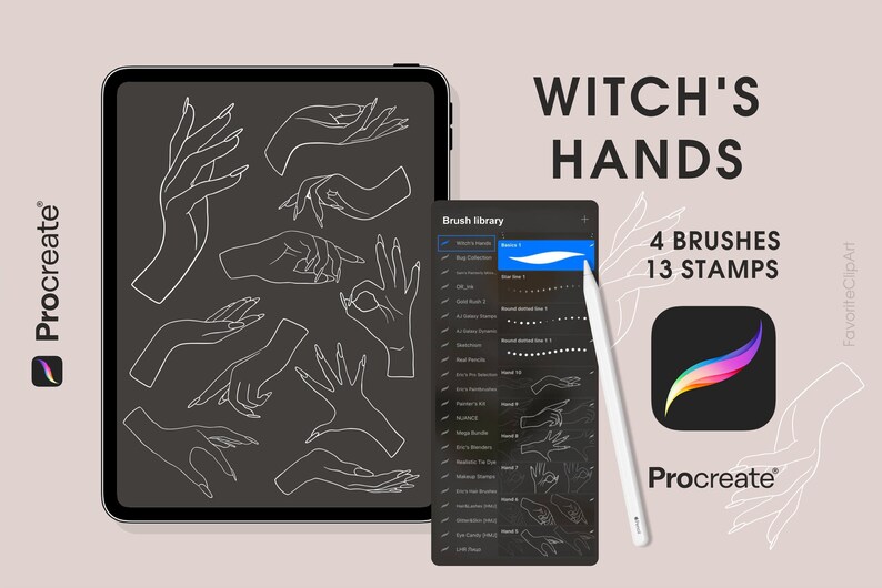 Brush Stamps Hands and Mystical Symbols on the Ipad in - Etsy
