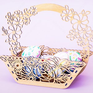 Decorative Laser Cut Wooden Easter Basket Laser Cut Egg Bowl SVG Files ...