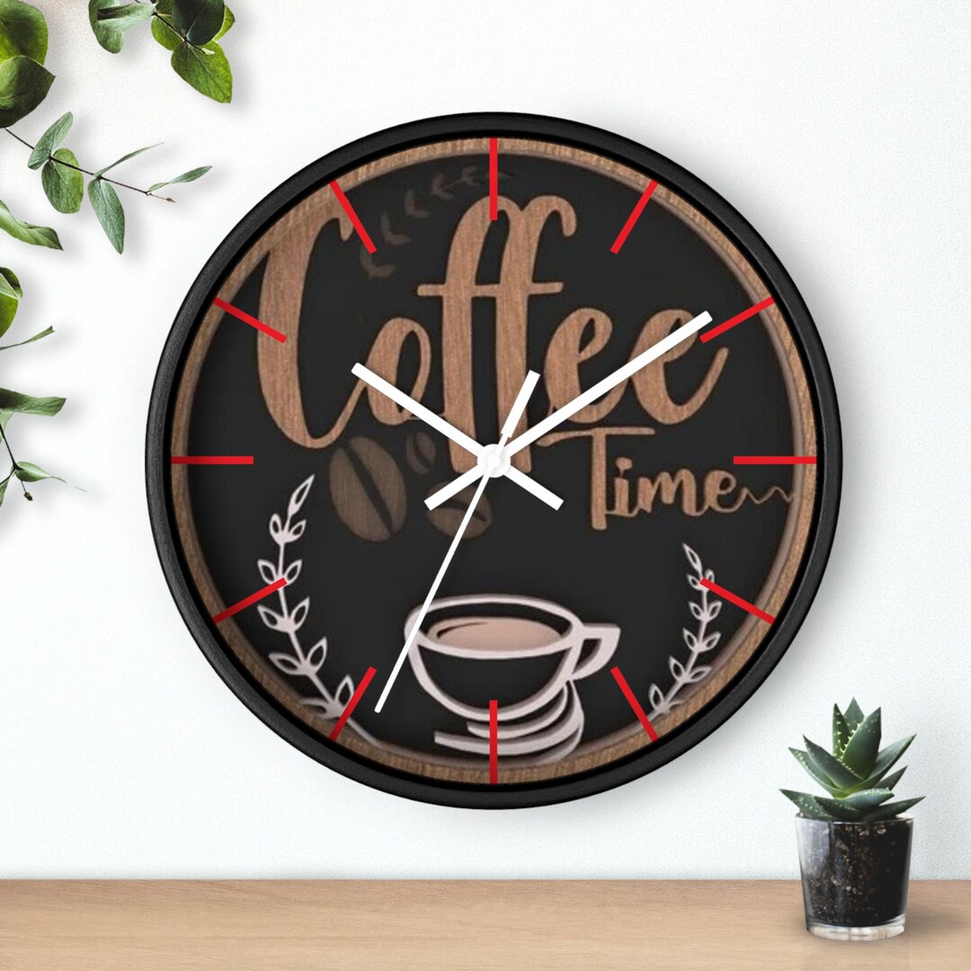 Rustic Coffee Time Wall Clock: Wood Frame Kitchen Decor - Etsy