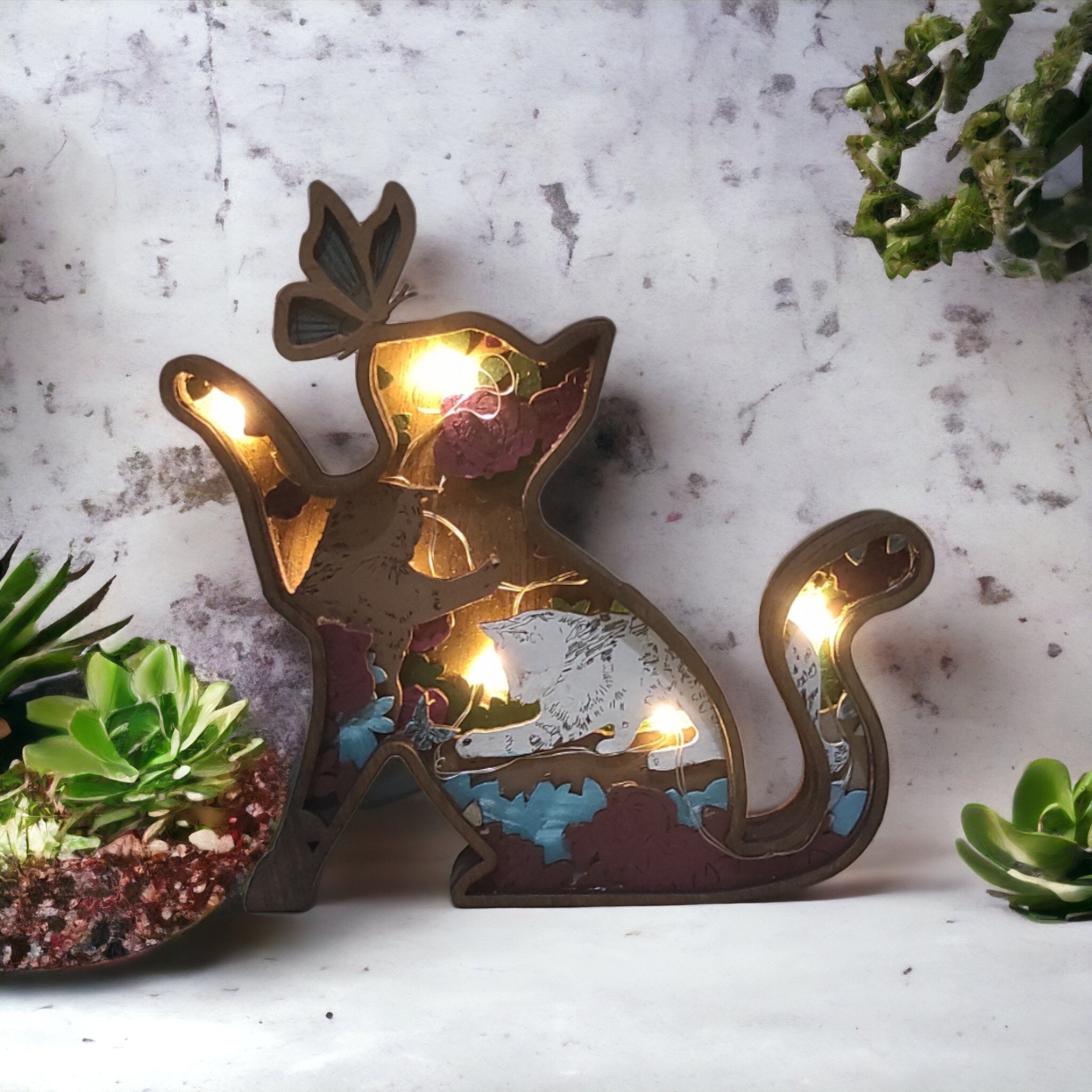 Art Wooden Cat Themed. Decorations for Home. Rustic Decor for Cabin ...