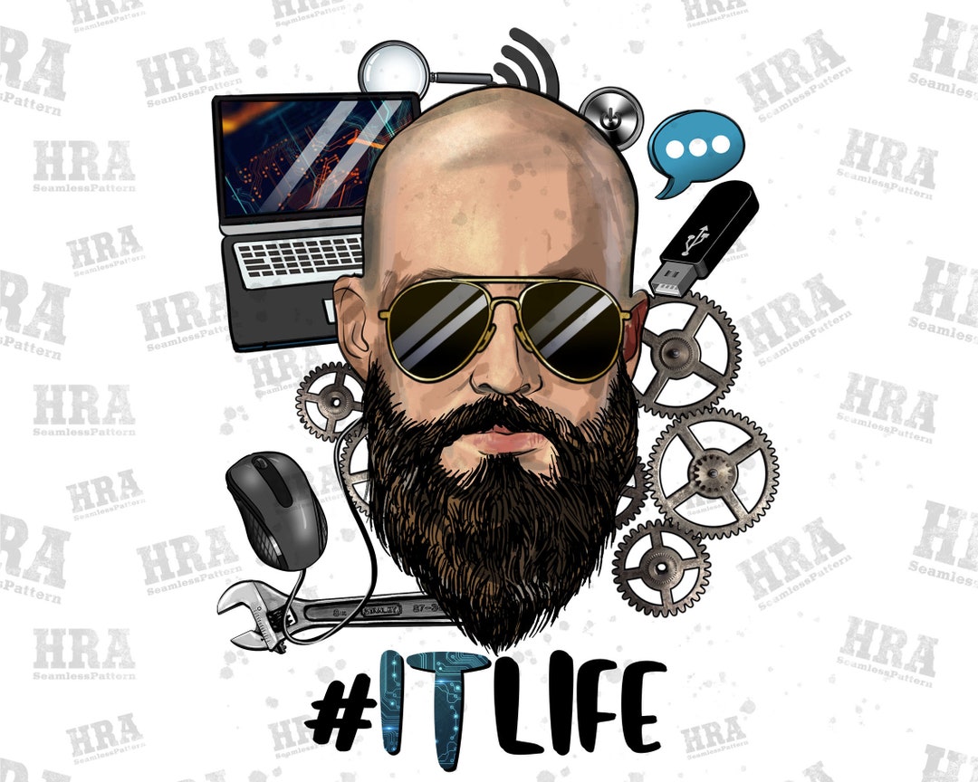 Bald Bearded Man Information Technology Life Png Sublimation Design ...