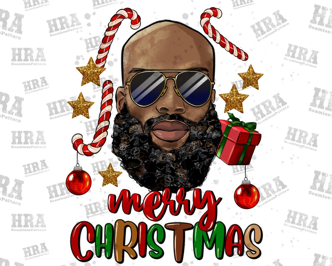 Merry Christmas Black Bald Bearded Man Png Sublimation Design ...