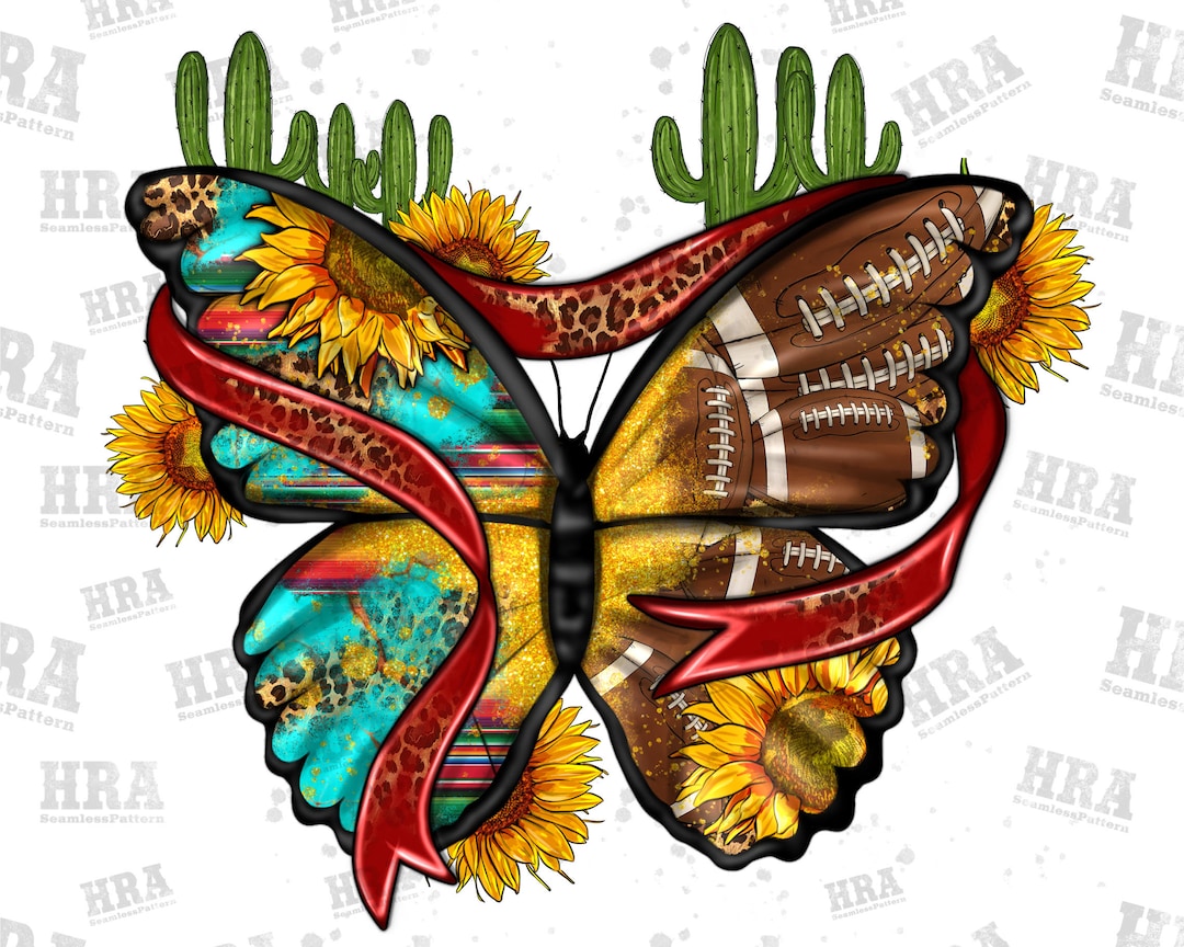 Western American Football Butterfly Png Sublimation Design, Leopard ...