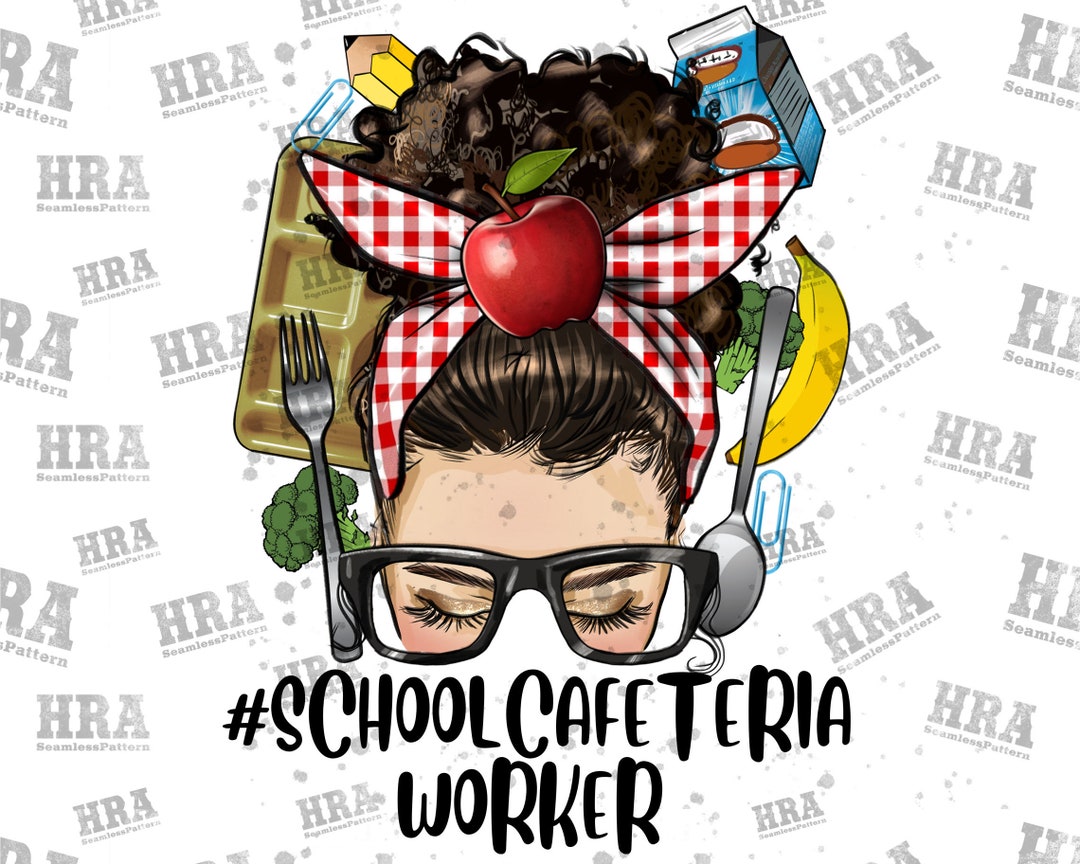 Curly Messy Bun School Cafeteria Worker Png Sublimation Design ...