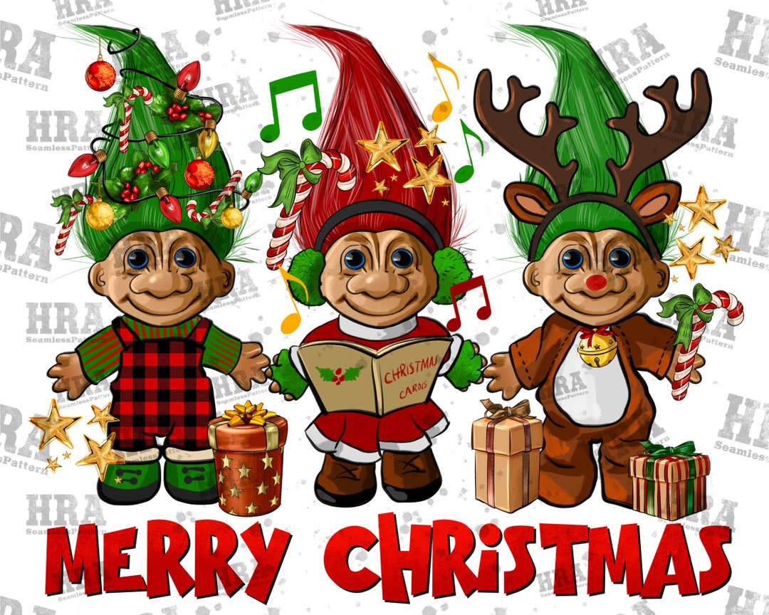 Merry Christmas Troll Dolls Png Sublimation Design, Hand Drawn Trol ...