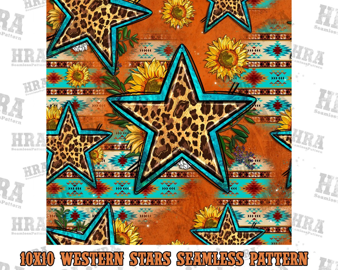 Western Stars Seamless Pattern Png Sublimation Design, Leopard Stars ...