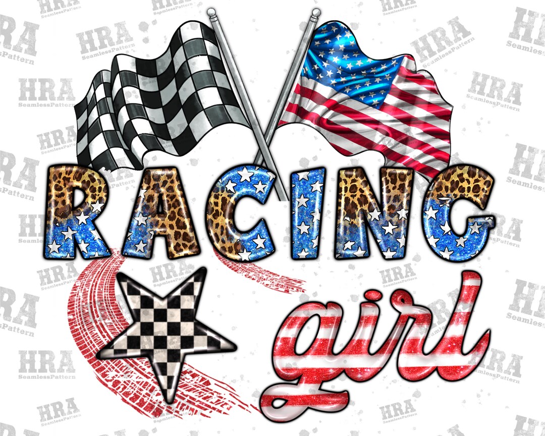 Western Racing Girl With American Flag and Checkered Flag Png ...