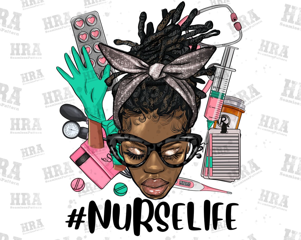 Afro Messy Locs Bun Face Nurse Life Png Sublimation Design,afro Messy ...
