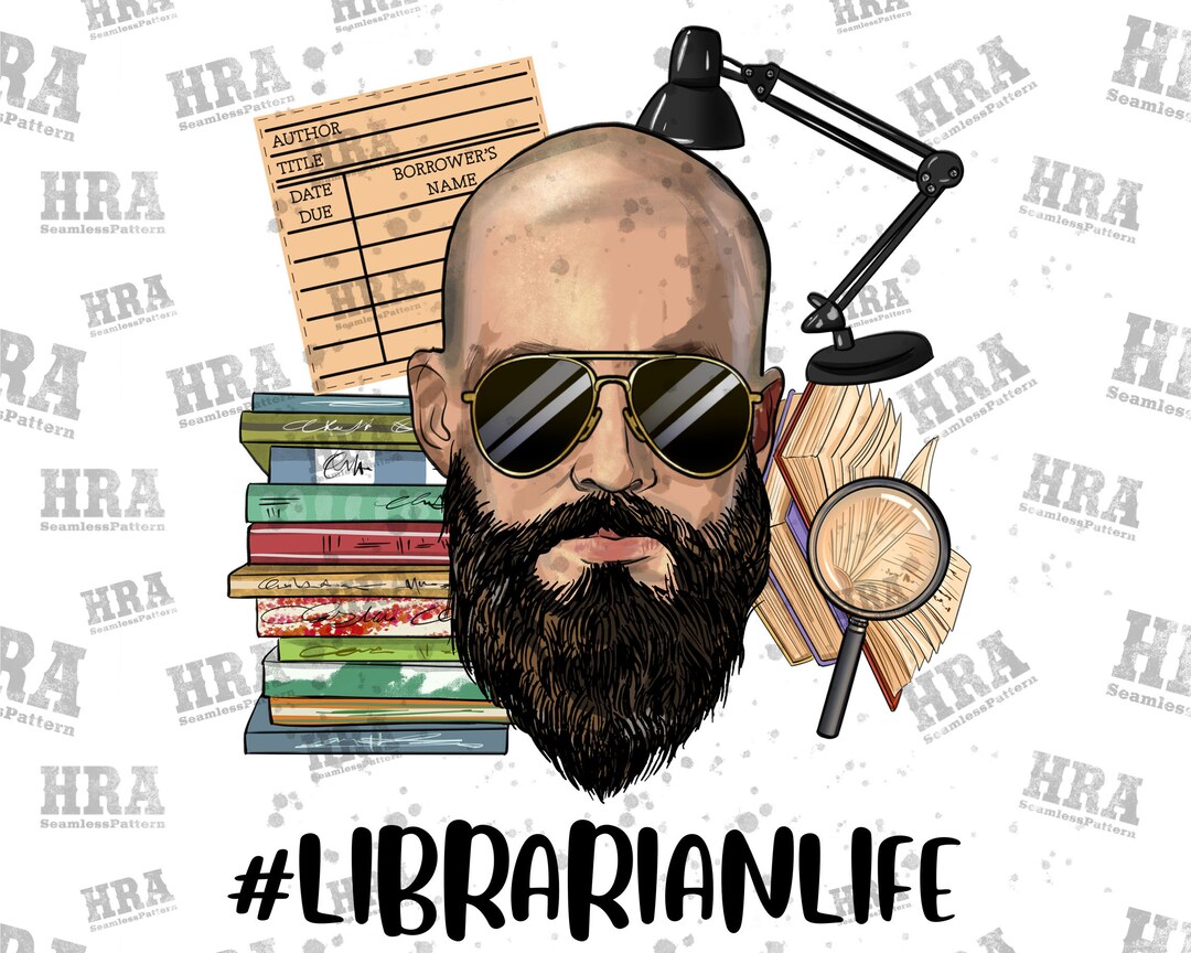 Bald Bearded Man Librarian Life Png Sublimation Design, Caucasian Man ...