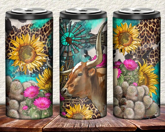 Western Texas Longhorn Can Holder Png Sublimation Design - Etsy