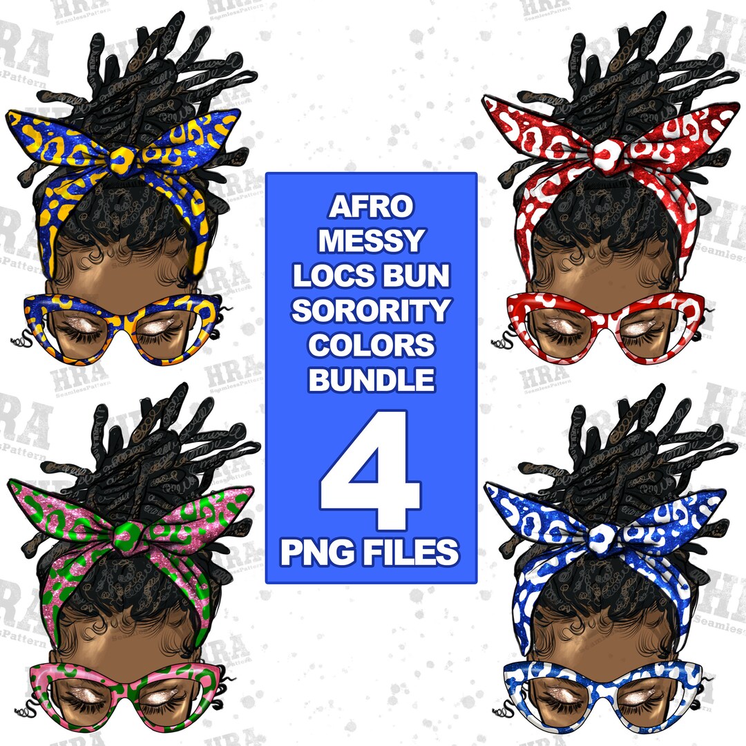 Afro Messy Locs Bun Sorority Colors Png Sublimation Design Bundle, Afro ...