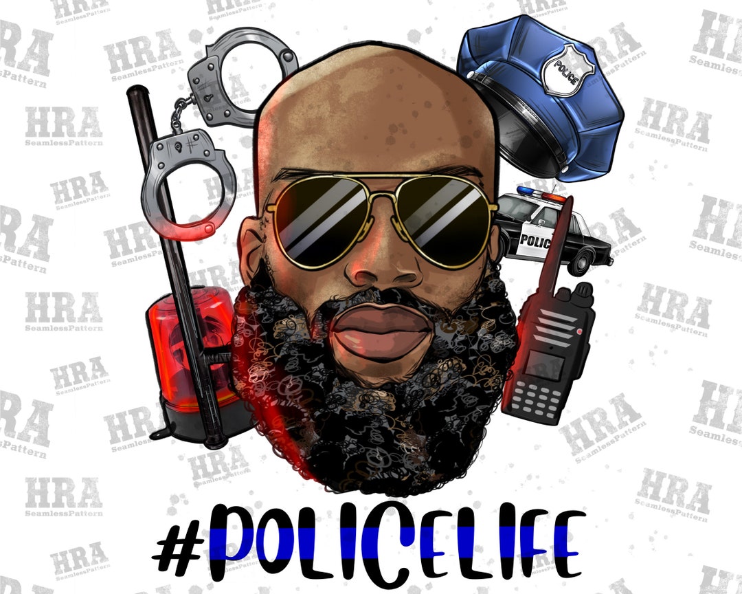 Bald Black Man Police Life Png Sublimation Design, Afro Man Police Png ...