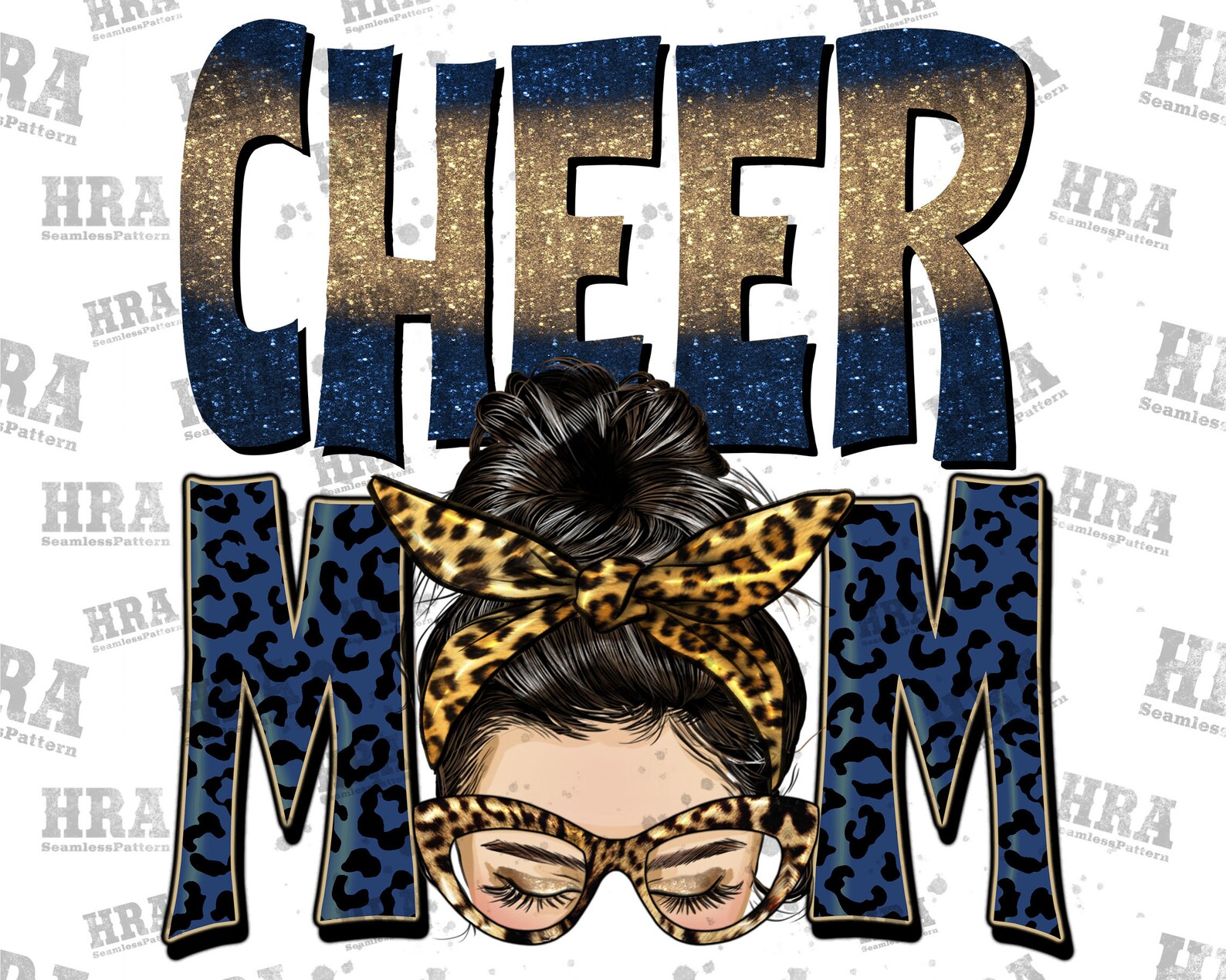 Messy Bun Cheer Mom Vegas Gold and Navy Blue Png Sublimation - Etsy