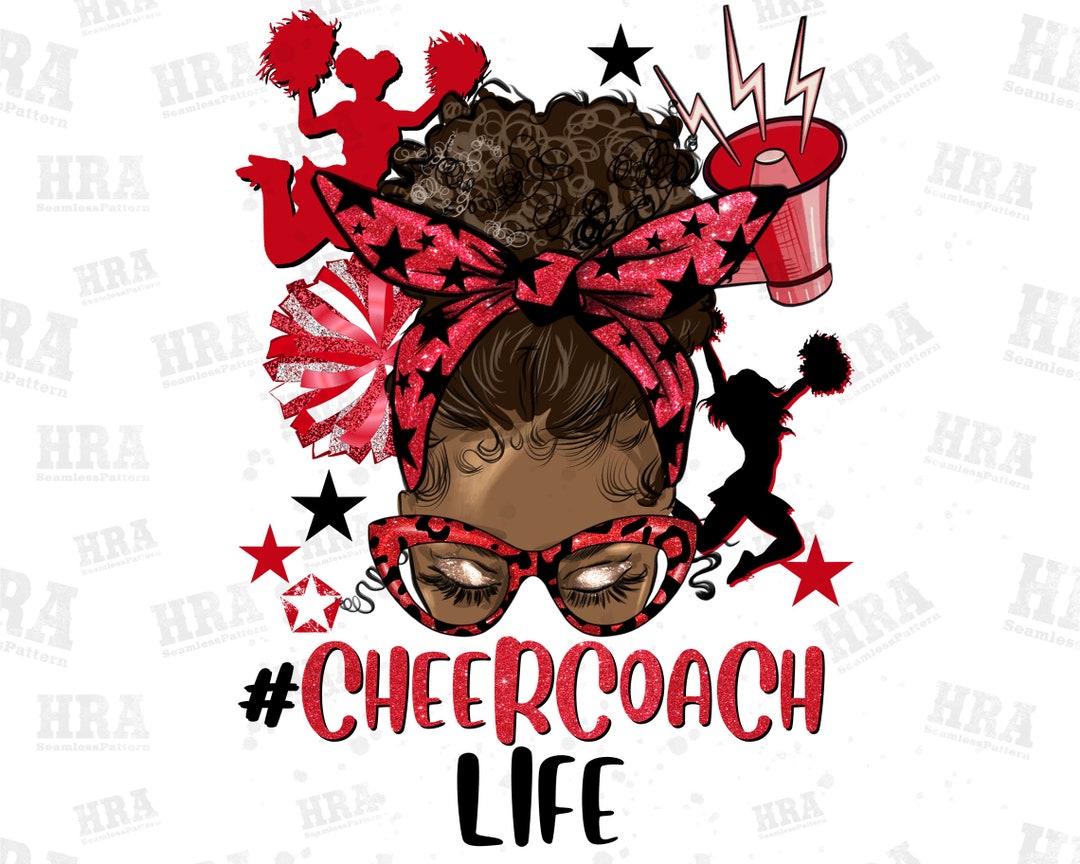 Afro Messy Bun Cheer Coach Life Red Color Png, Black Woman Cheer Coach ...