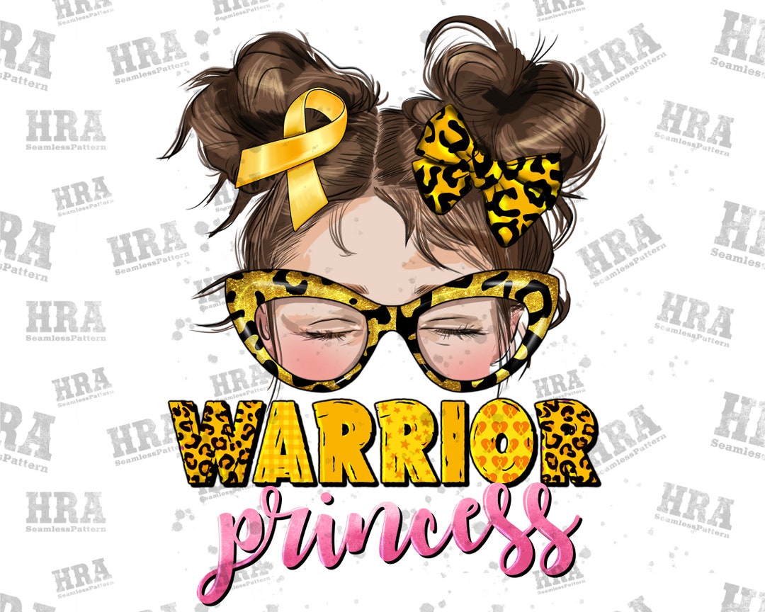Childhood Cancer Warrior Princess Mini Messy Bun Png Sublimation Design ...