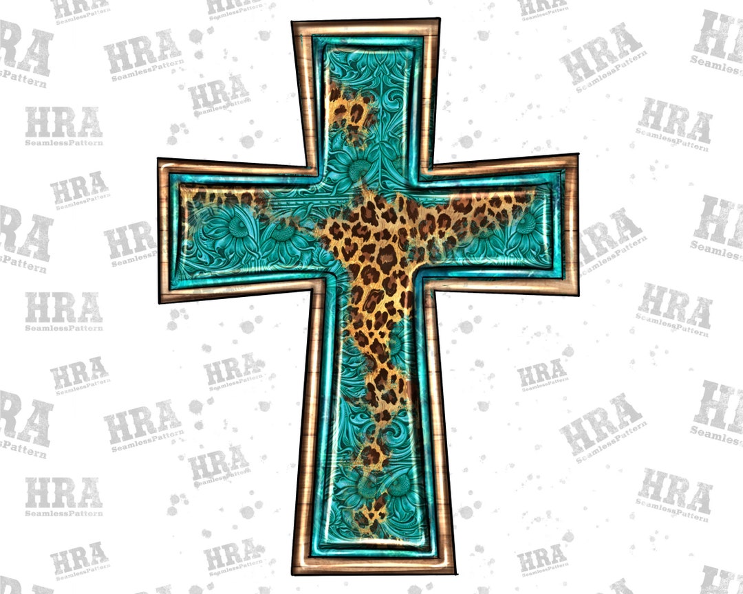 Western Cross With Leopard and Tooled Leather Png Sublimation Design ...