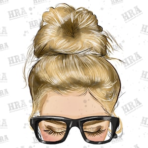 Blonde Messy Bun Wayfarer Glasses Png Sublimation Design, Blonde Woman ...