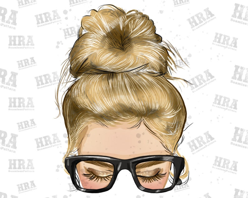 Blonde Messy Bun Wayfarer Glasses Png Sublimation Design Etsy