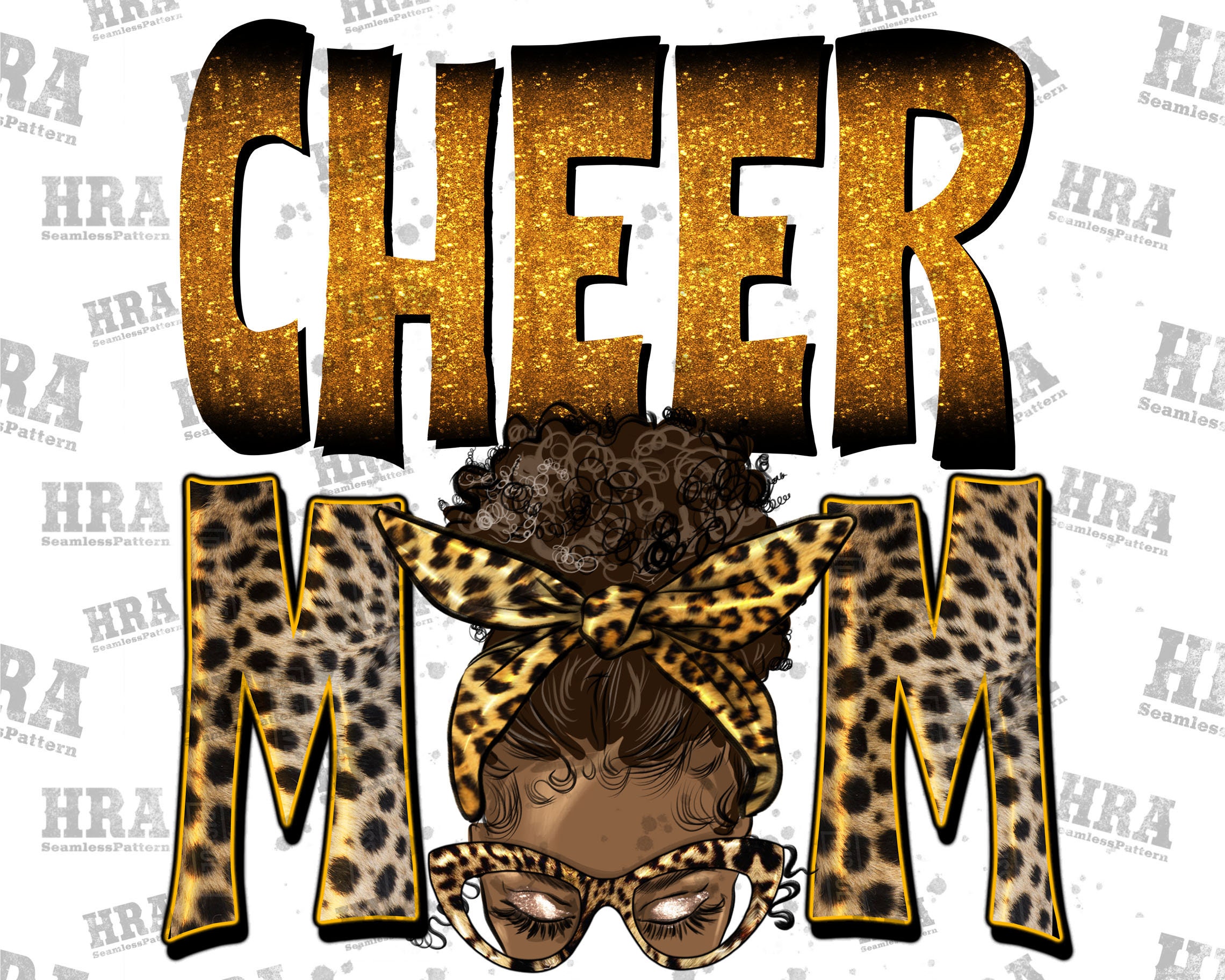 Afro Messy Bun Cheer Mom Golden Black Png Sublimation Design,school ...