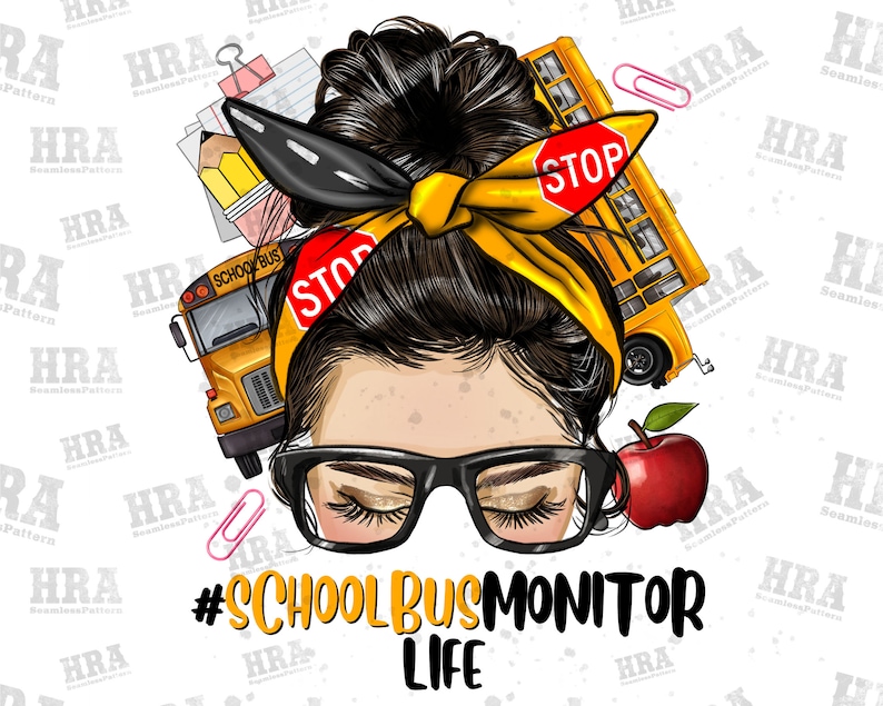School Bus Monitor Life Messy Bun Png Sublimation Design - Etsy