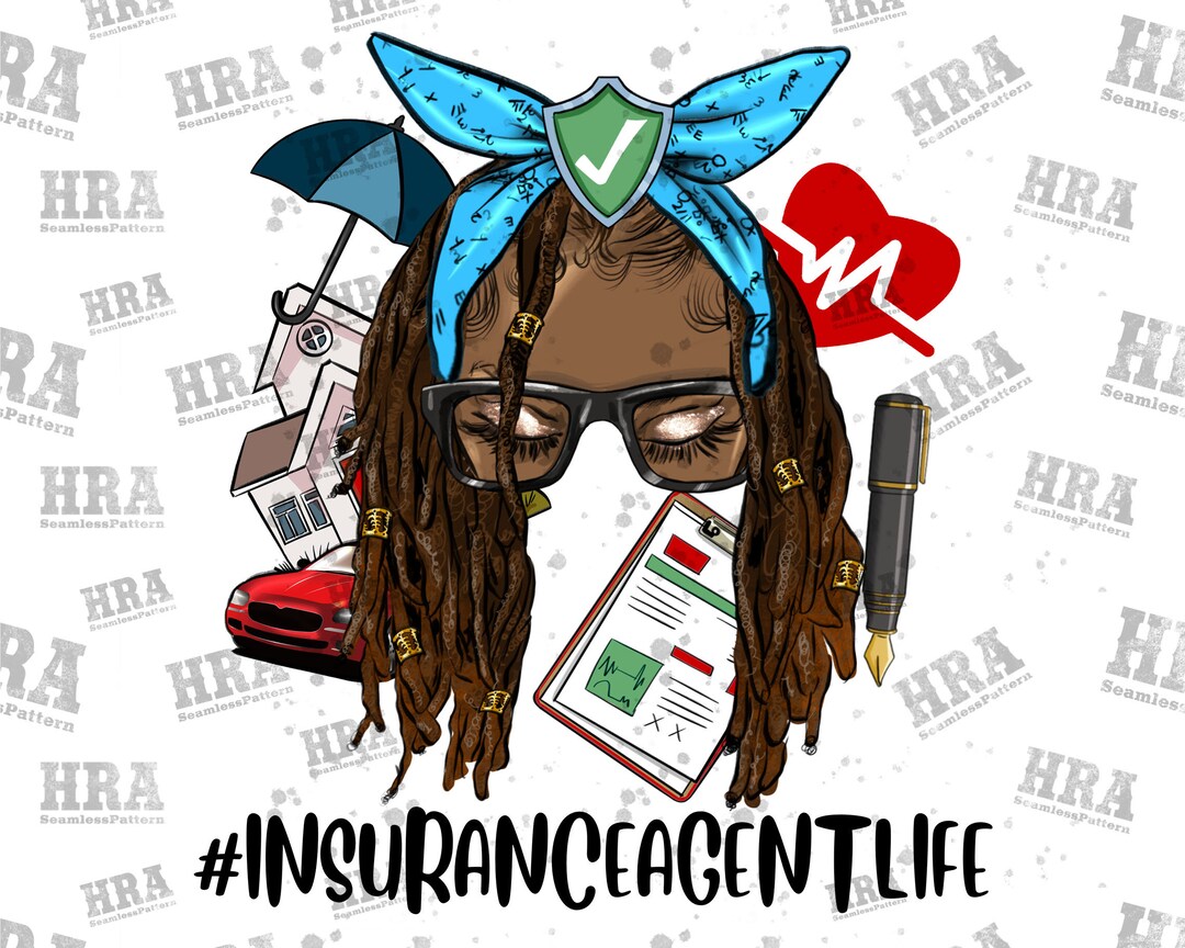Afro Locs Messy Bun Insurance Agent Life Sublimation Design, Black ...