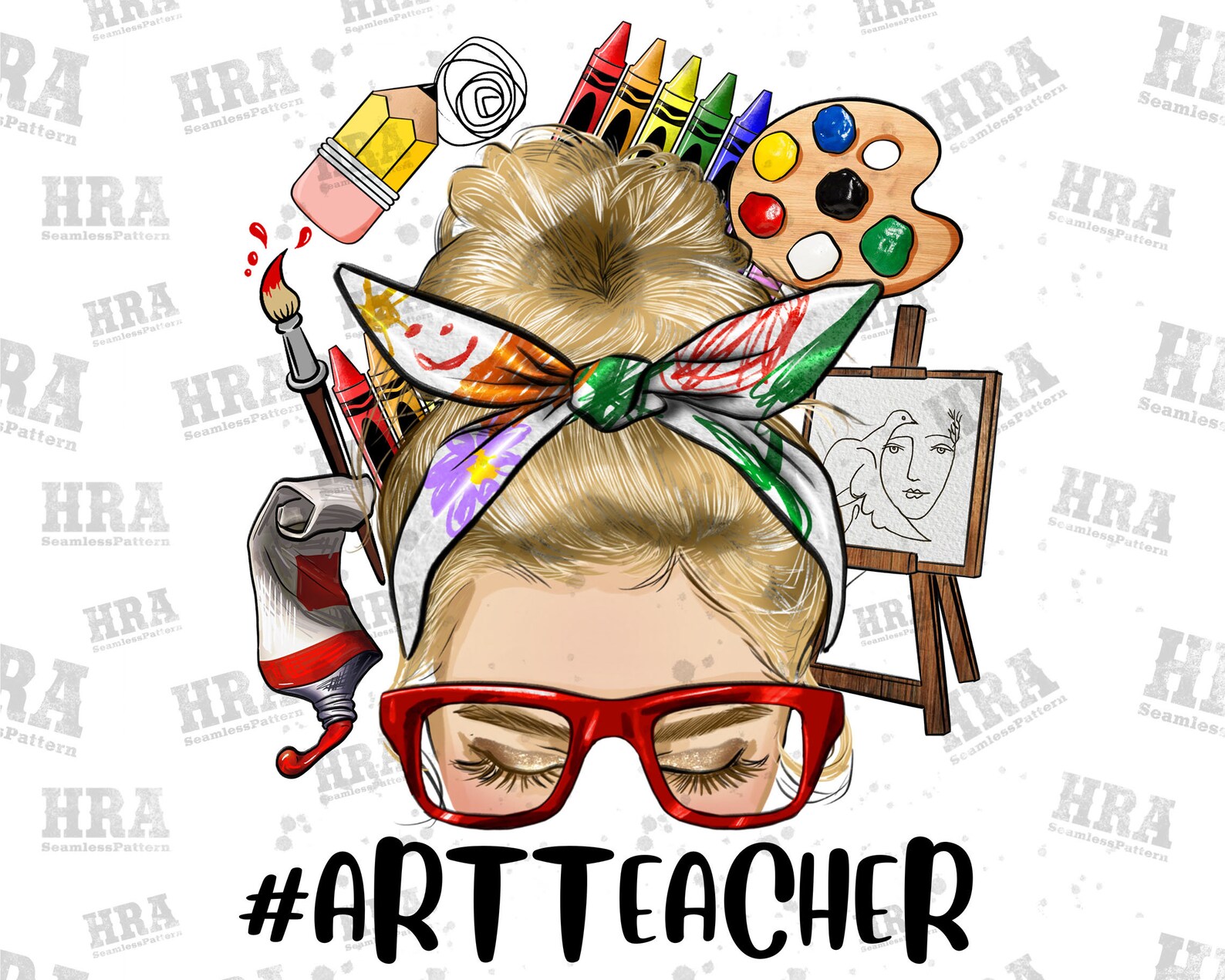Blonde Messy Bun Art Teacher Png Sublimation Design Messy Bun - Etsy