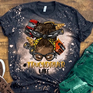 Afro Messy Bun Truck Driver Wife Png Sublimation Design, Black Woman ...