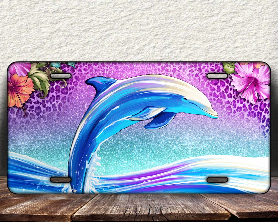 Colorful Dolphin License Plate Png Sublimation Design, Dolphin License ...