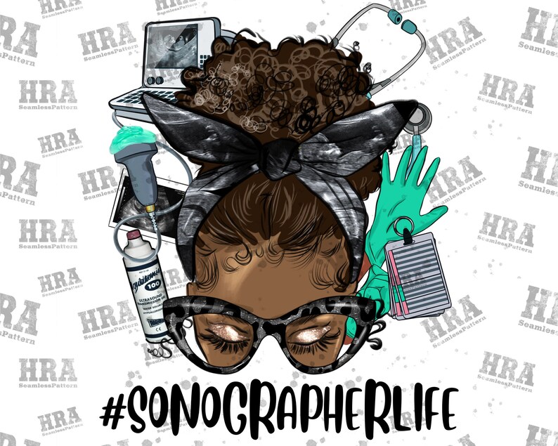 Afro Messy Bun Sonographer Life Png Sublimation Design, Black Woman Png ...