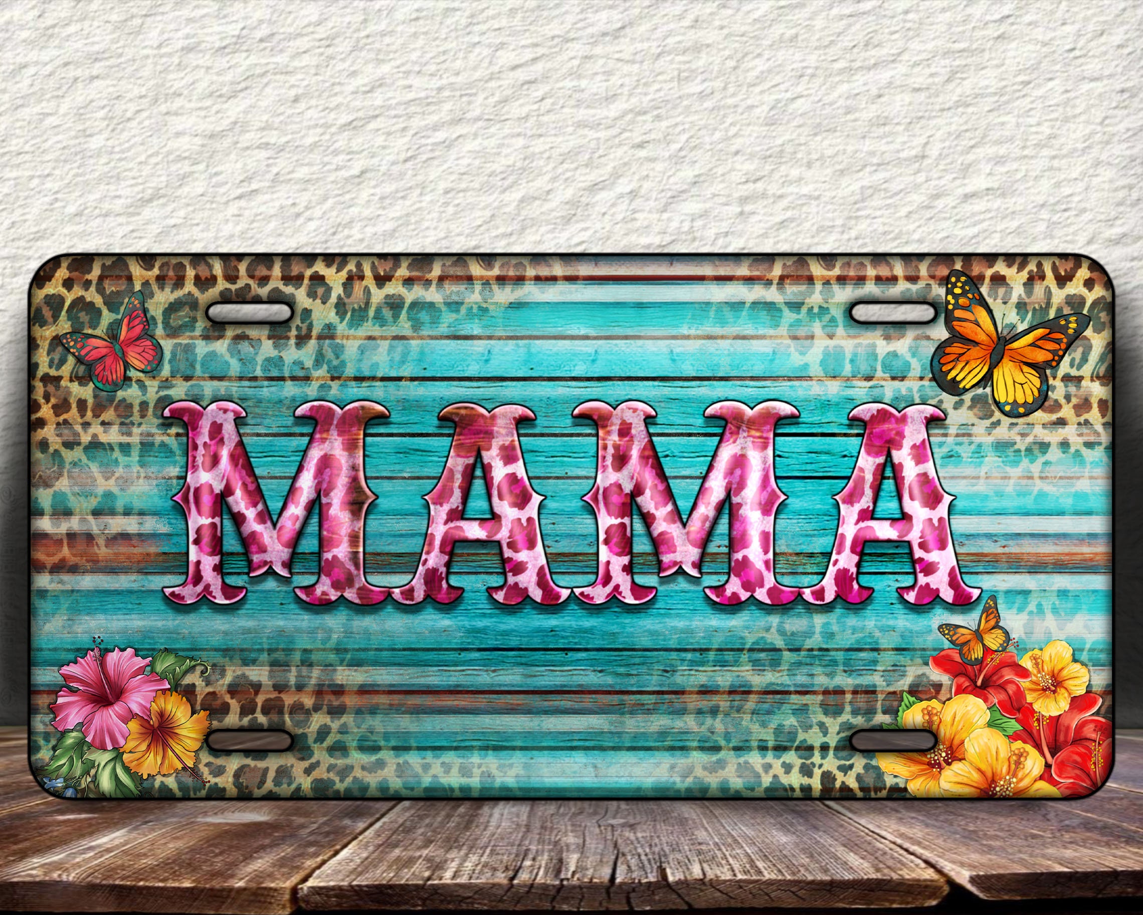 Turquoise and Leopard Mama License Plate Sublimation Design,Western ...