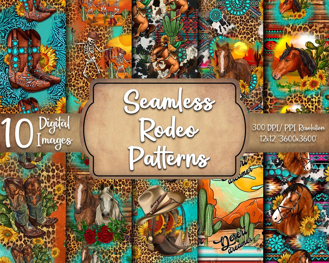 Rodeo Seamless Pattern Png Sublimation Design Bundle, Western Rodeo ...
