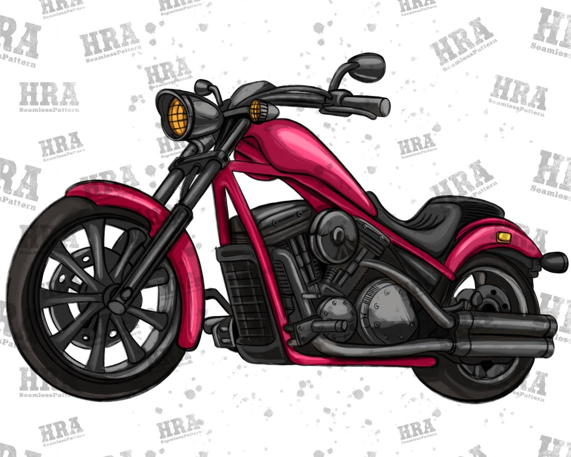 Pink Chopper Motorcycle Png Sublimation Design, Hand Drawn Motorcycle ...