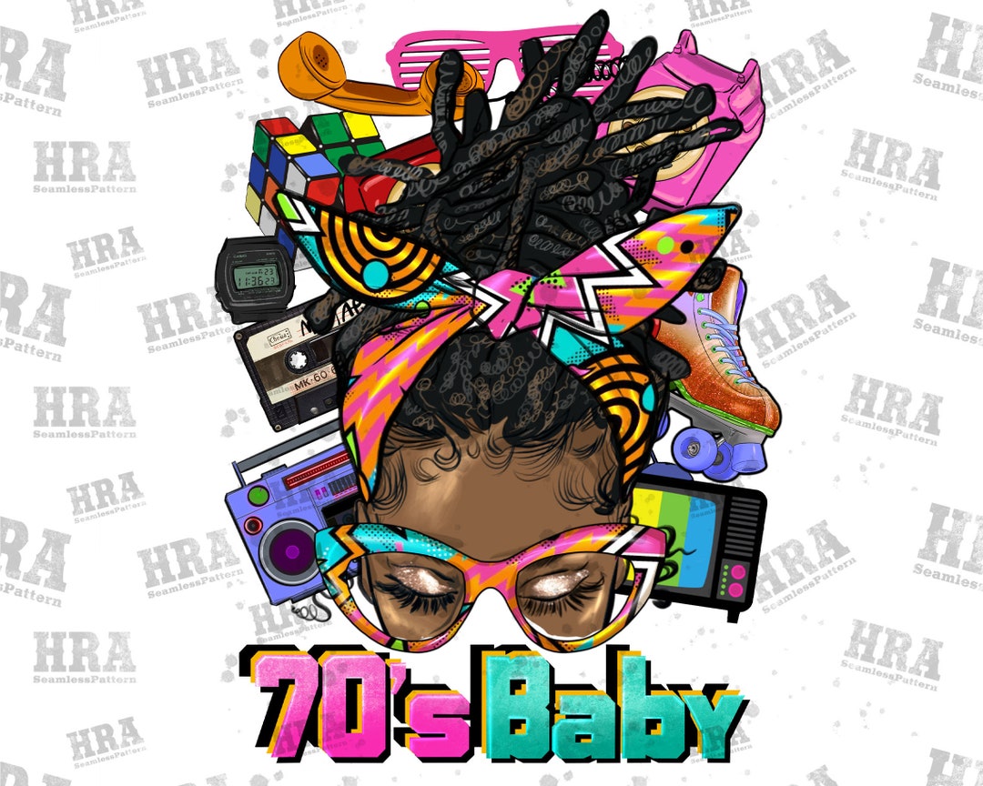 Afro Messy Bun Loc Hair 70's Baby Png Sublimation Design,70's Baby ...