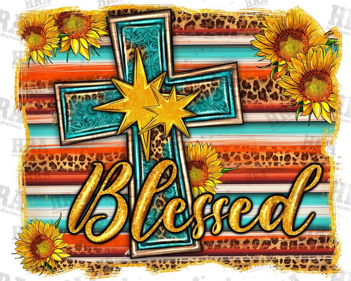 Blessed Cross and Sunflowers Background Png Sublimation - Etsy