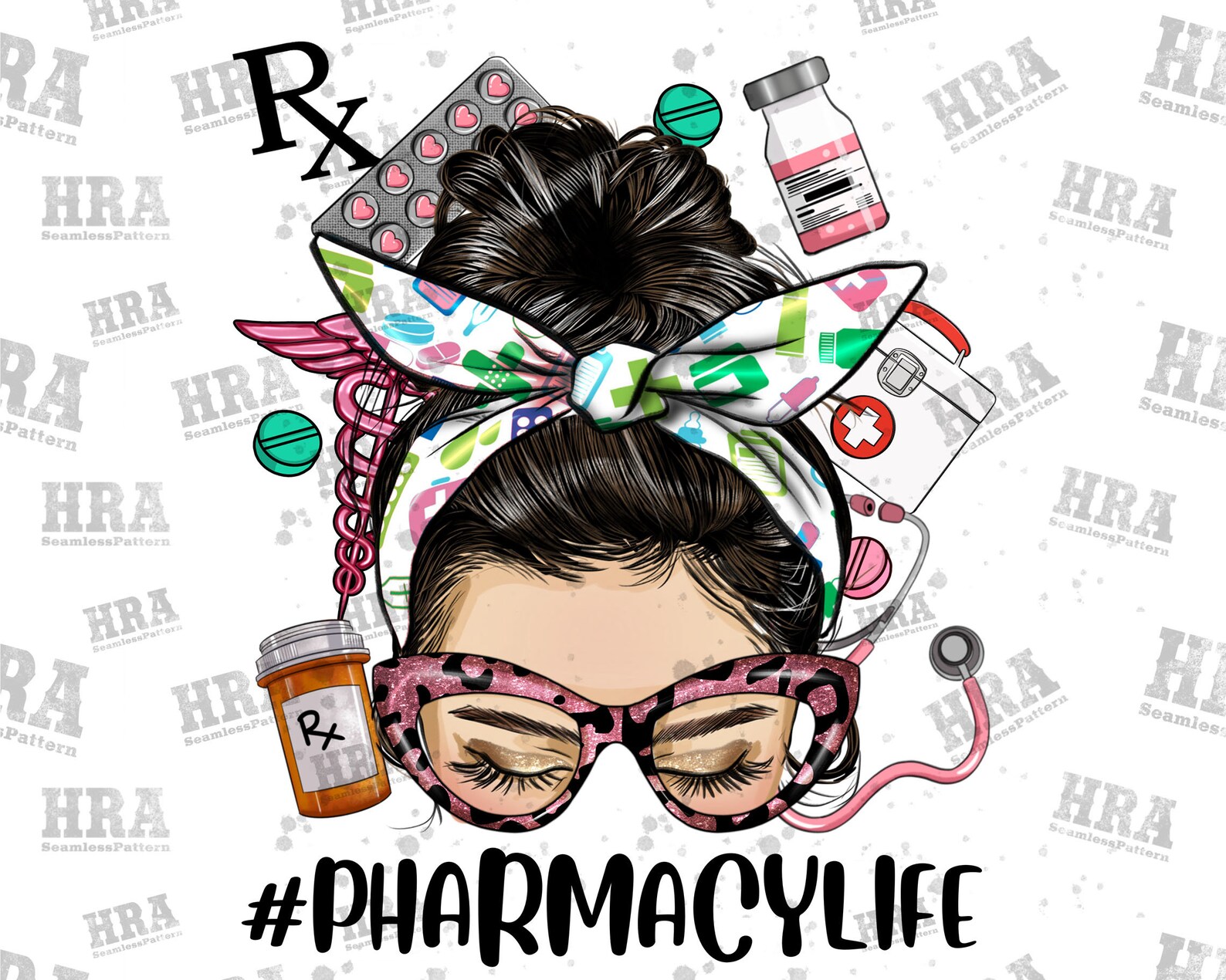 Messy Bun Pharmacy Life Png Sublimation Design,pharmacy Messy Bun Png ...