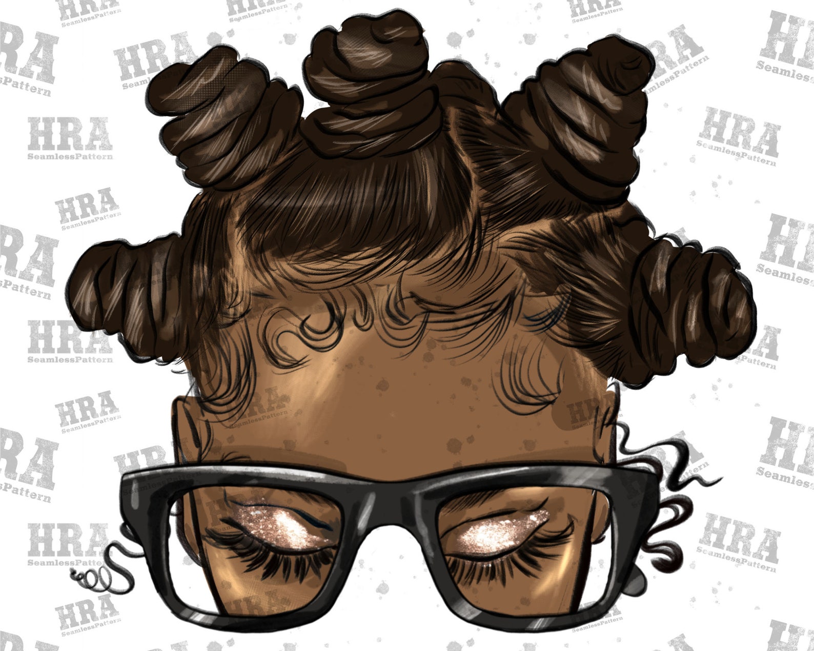 Afro Messy Bun Bantu Knots Hairstyle Wayfarer Glasses Png Sublimation ...