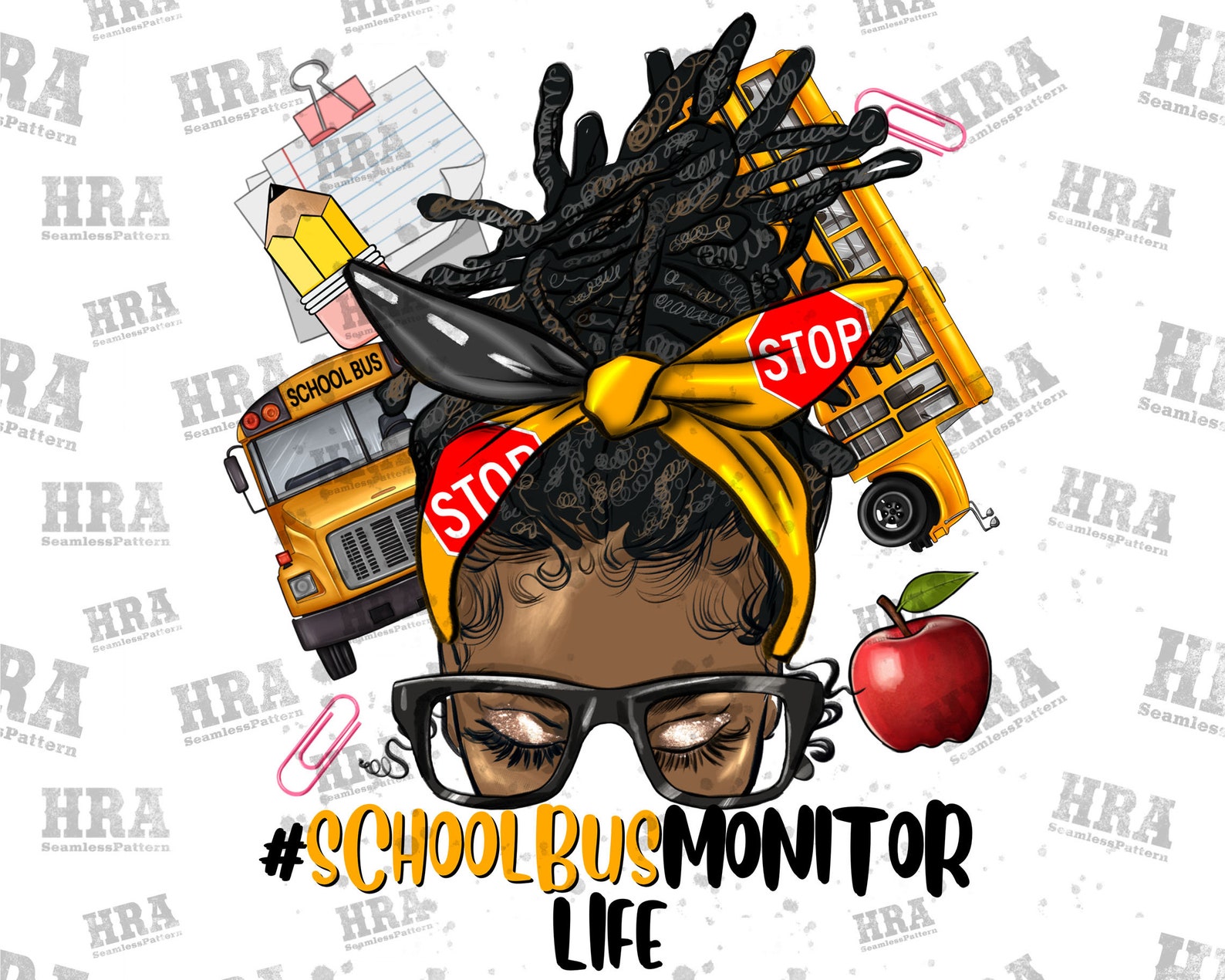 School Bus Monitor Life Afro Locs Messy Bun Png Sublimation - Etsy