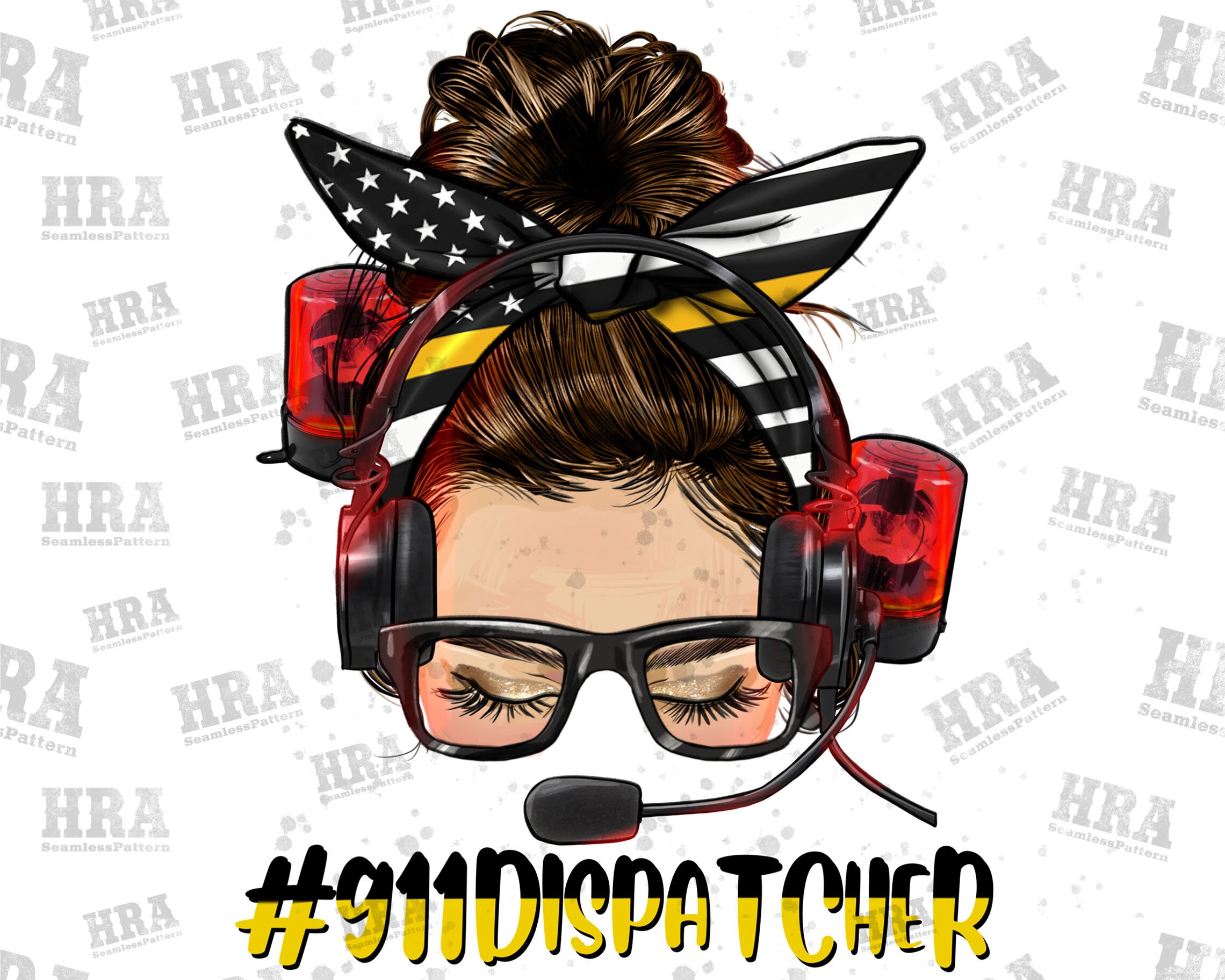 911 Dispatcher Life Brunette Messy Bun Png Sublimation Design Download, Brunette Woman Png, 911 ...