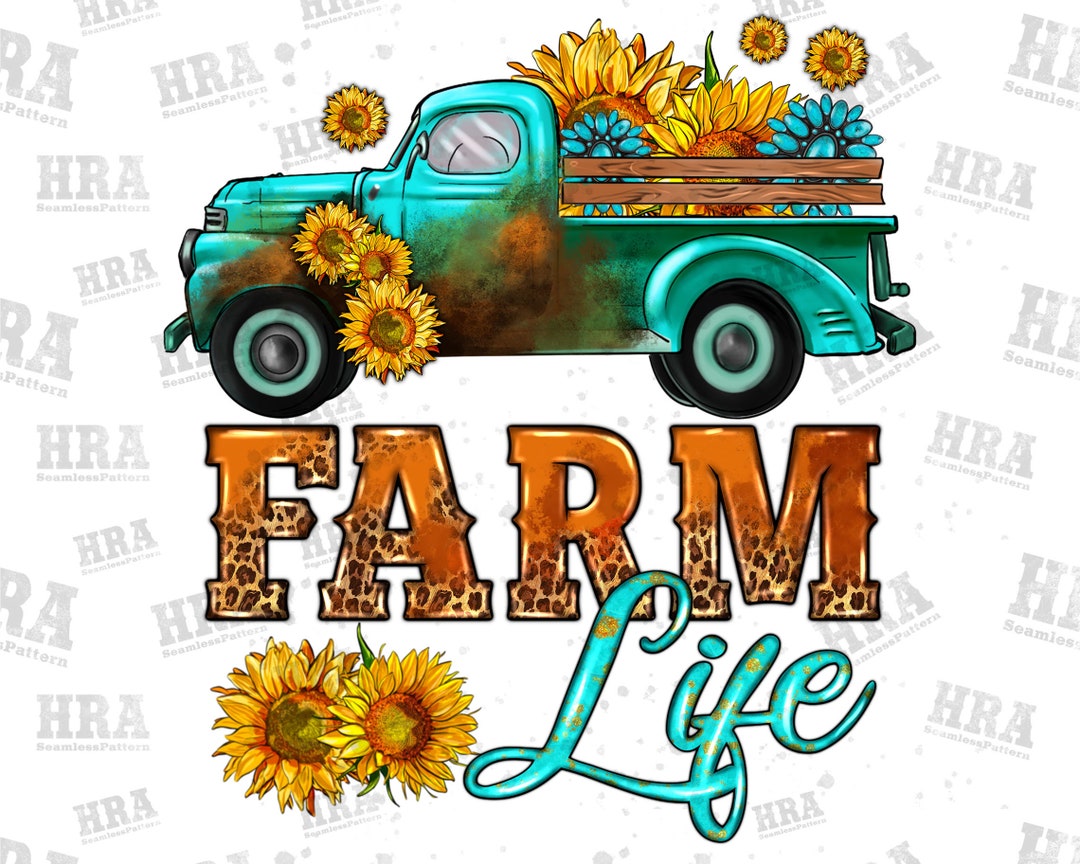Farm Truck and Farm Life Background Png Sublimation Design, Sunflowers ...
