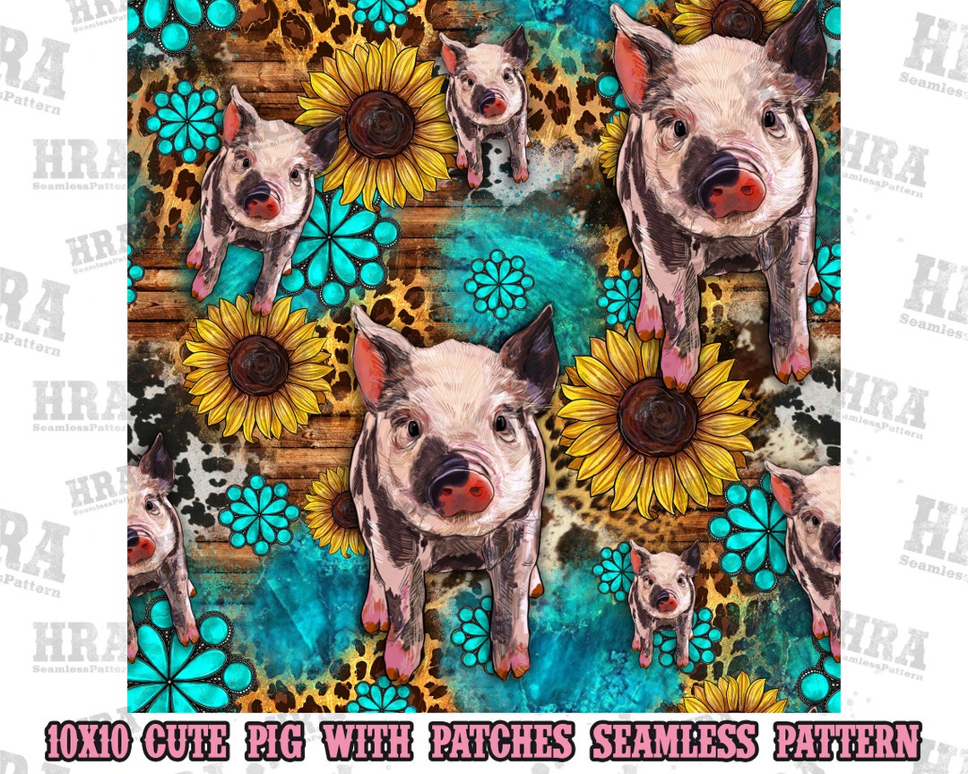Western Cute Pig With Patches Seamless Pattern Png Sublimation Design ...