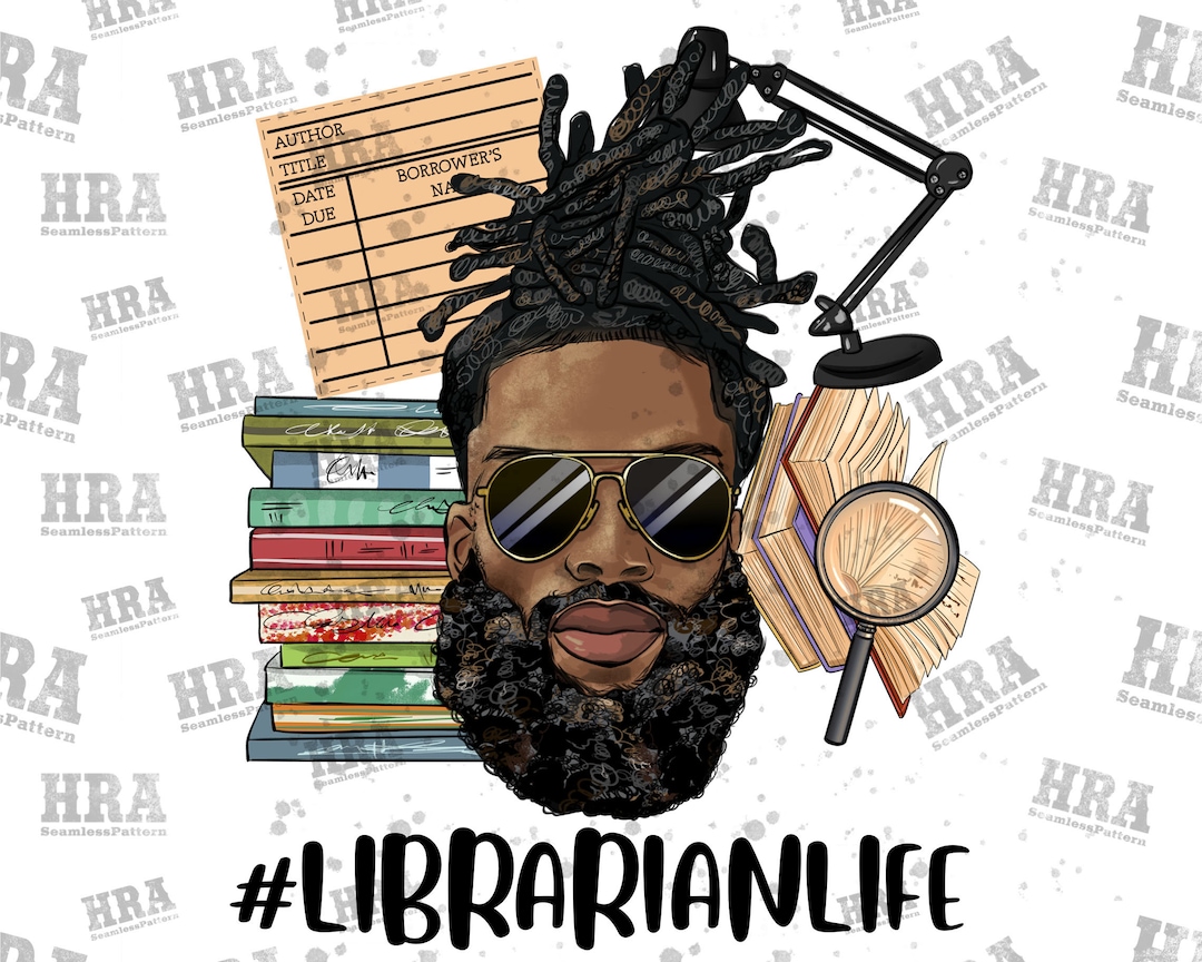 Black Man With Loc Bun Librarian Life Png Sublimation Design, Black Man ...