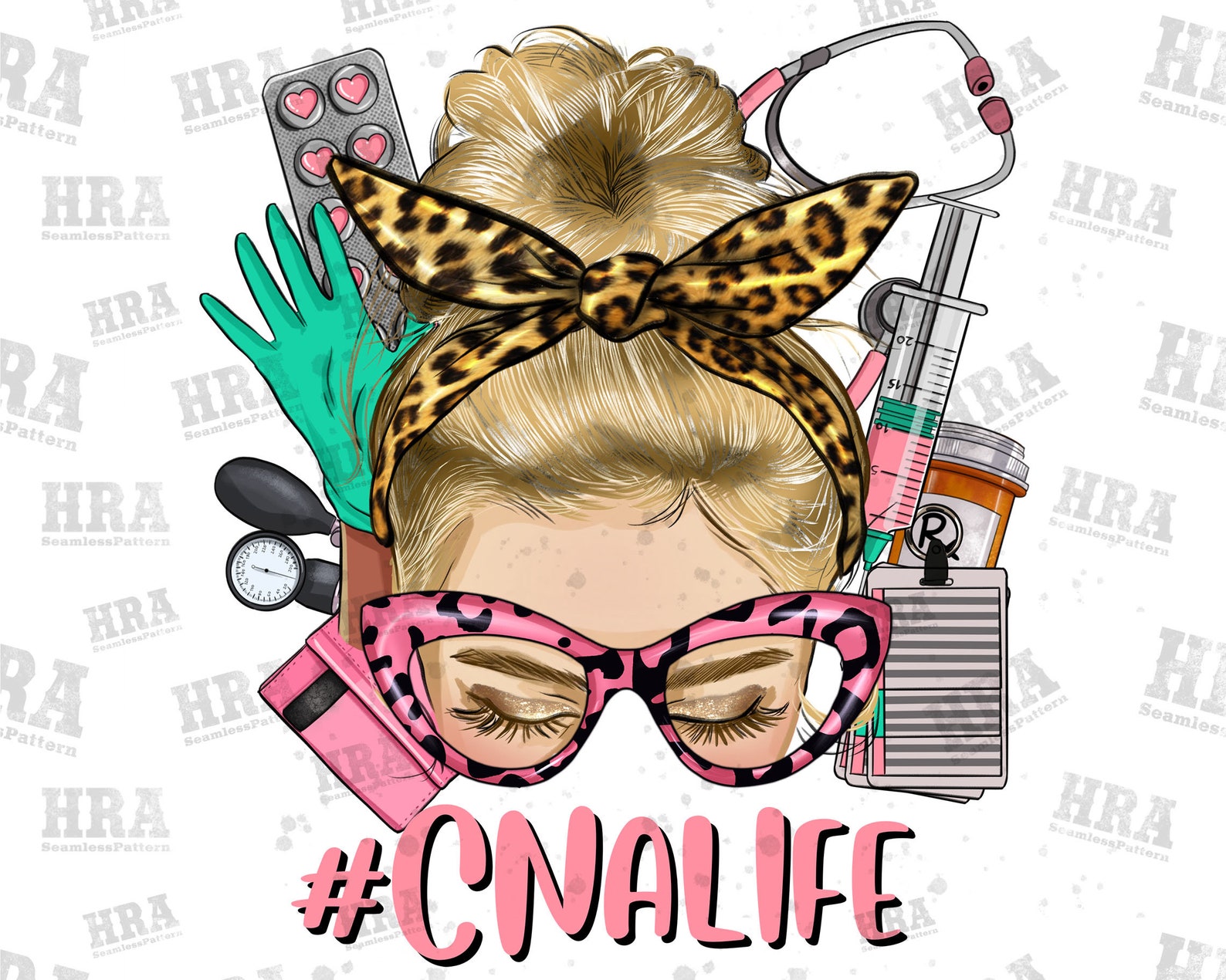 Blonde Messy Bun Cna Life Png Sublimation Design Leopard Etsy