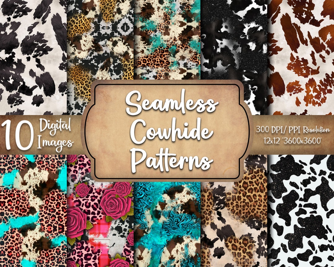 Cowhide Seamless Pattern Png Sublimation Design Bundle, Western ...
