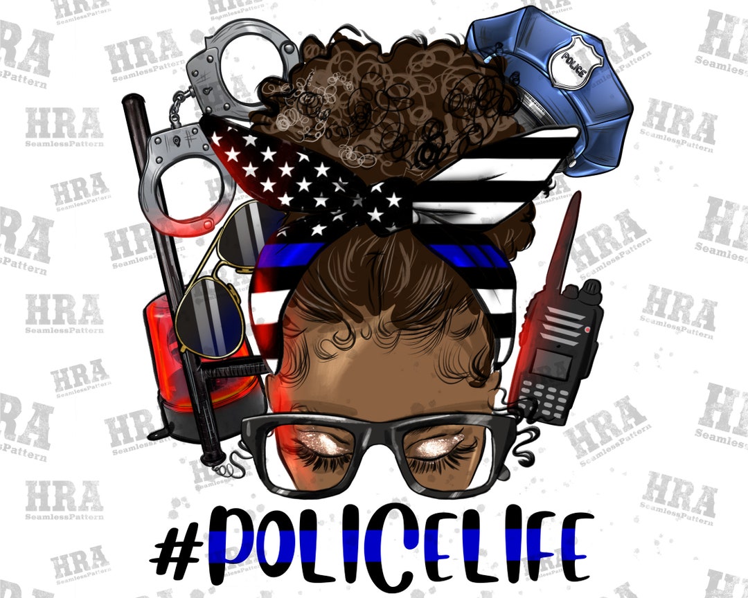 Afro Messy Bun Police Life Png Sublimation Design, Black Woman Png ...
