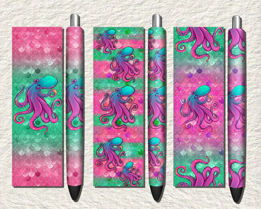 Mermaid Background Octopus Pen Wrap Png Sublimation Design, Colorful ...